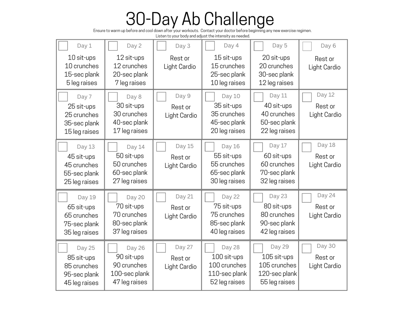 30-Day Ab Challenge: Printable Calendar & Core Strengthening - Loveselfcare